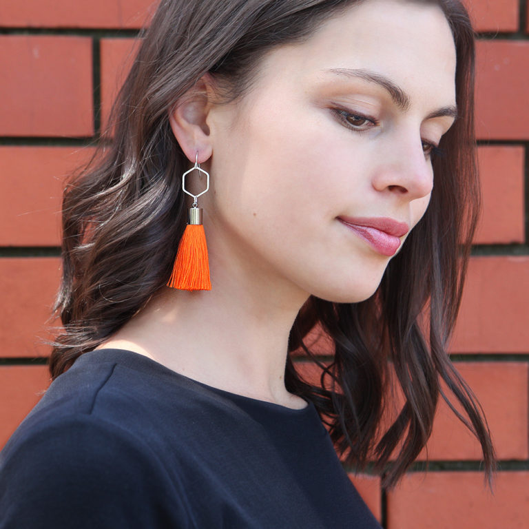 HEX TASSEL earrings ROSE GOLD – choose tassel colour – Colourful and ...