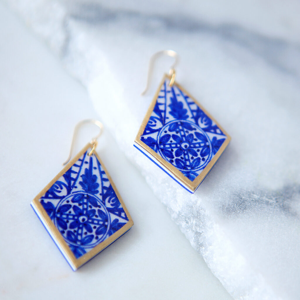 Sapphire blue INK diamond rhombus shape earrings – rose gold, gold or ...