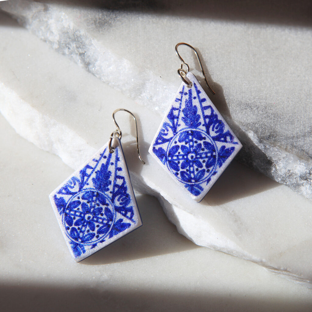 Sapphire blue INK diamond rhombus shape earrings – rose gold, gold or ...